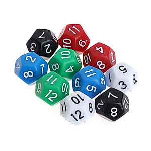 BUZHI 10pcs Portable 12 Sided Acrylic Number Dice Multicolor for Dungeon & Dragon Game Accessories Table Games Toy Supplies