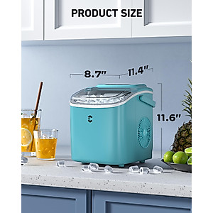 EASYERA Ice Maker Countertop, Portable Ice Machine 9 Cubes in 6 Mins, 26lbs in 24Hrs, 2 Sizes of Bullet Ice Self-Cleaning with Ice Scoop, Bag, and Basket, for Kitchen, Party, RV, Bar-Green