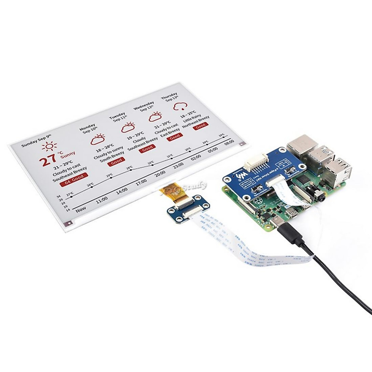 New 7.5 inch E-Ink Display e-Paper HAT (B) Three-Color Resolution 800×480 SPI Interface for Raspberry Pi 4 3 2 Zero W WH Jetson Nano @XYGStudy