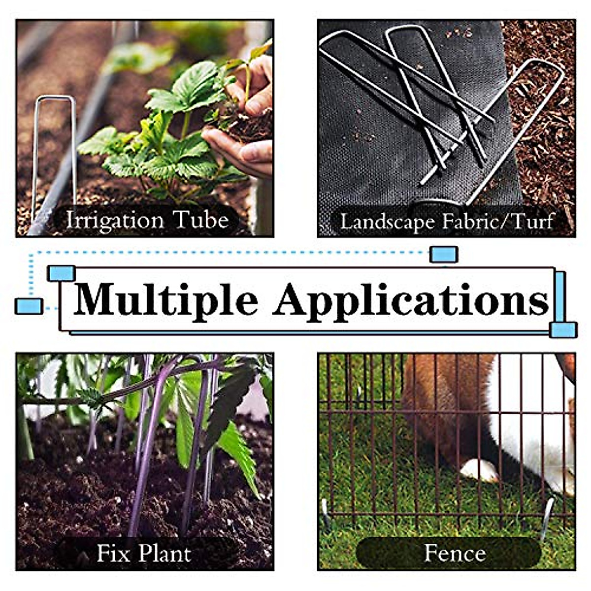 HOOPLE 100 PC 6'' 11 Gauge Heavy Duty U-Shaped Securing Garden Stakes Pins - Sod Fence Landscape Staples for Anchoring Weed Barrier and Landscape Fabric, Premium Ground Stakes(100)