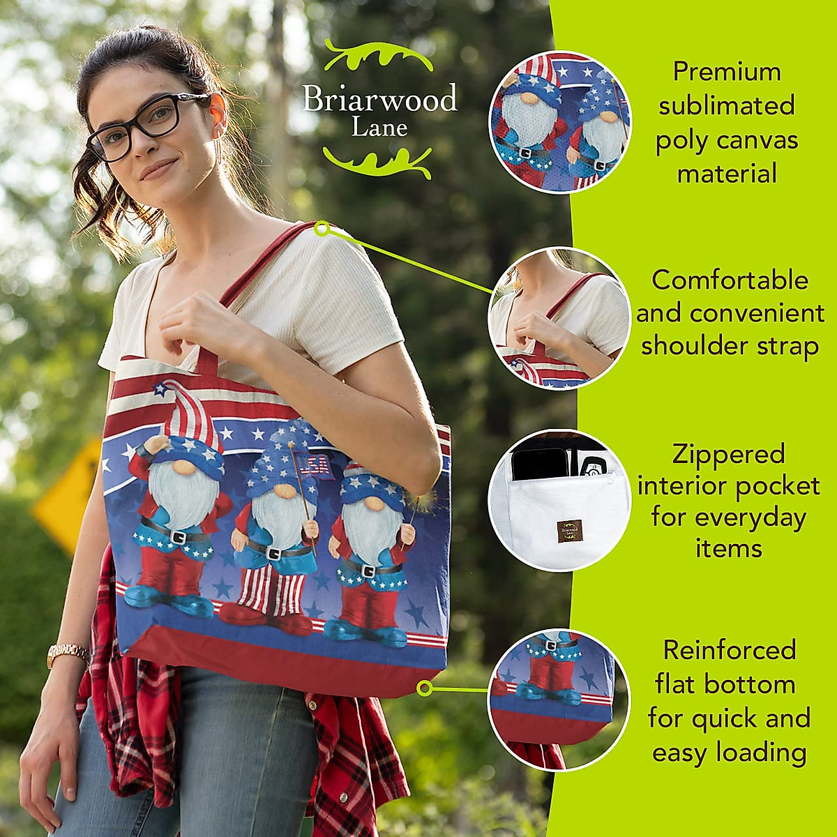 Briarwood Lane Patriotic Gnomes Canvas Tote Bag 14.5" x 15"