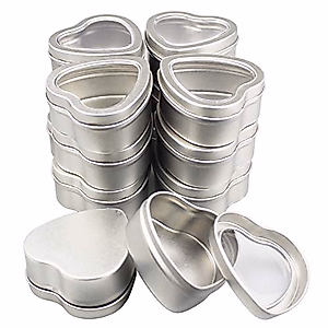 14-Pack 2oz Empty Heart Shaped Silver Metal Tins with Clear Window for Candle Making, Candies, Gifts & Treasures