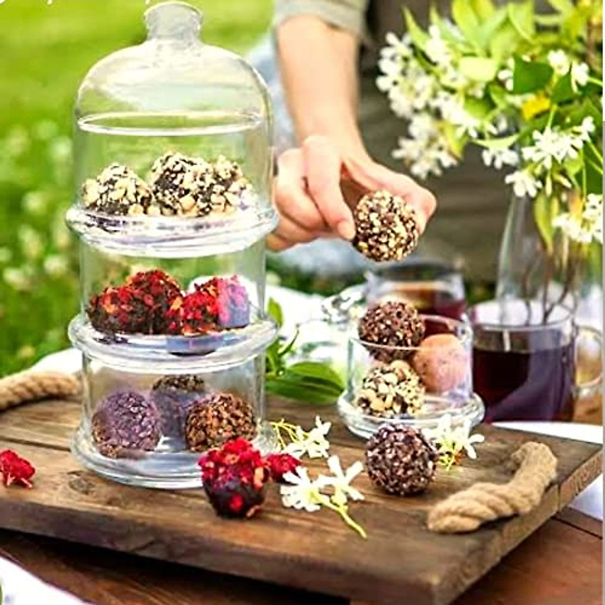 UMS 3-tier glass Stackable jar - Clear Apothecary Jars with Lid - Storage Container for Food, Candy, Biscuit, Cookie, Kitchen and Bathroom Organizer, Glass Pantry Jars