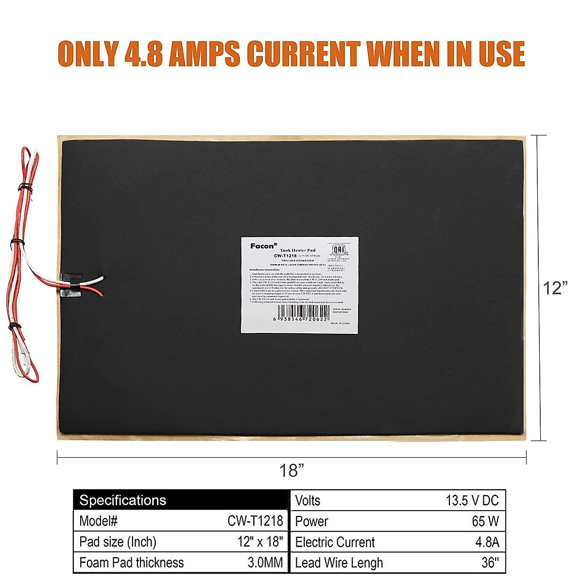 Facon RV Holding Tank Heater Pad, Up to 50 Gallons Fresh Water/Grey Water/Black Water Holding Tank Heating Pad with Automatic Thermostat Control