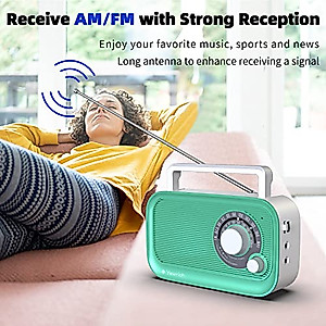 Portable AM/FM Radio with Bluetooth, Battery Operated Transistor Analog Radio or AC Powered with Best Reception, Big and Precise Tuning Knob Large Bluetooth Speaker Easy to Use Suit for Home Cafe