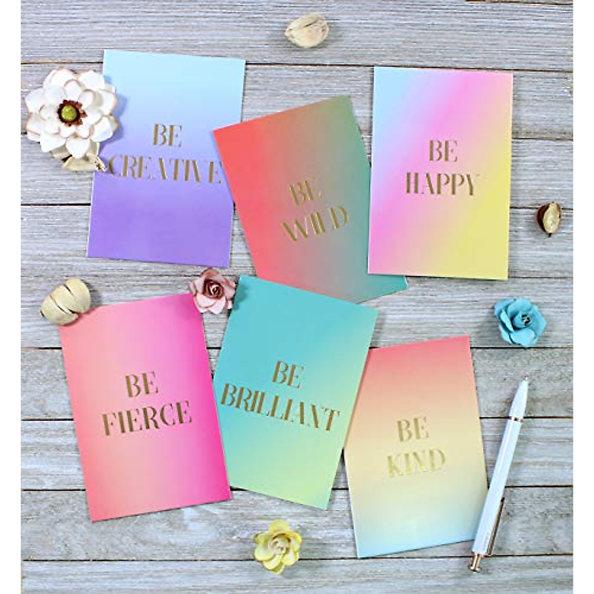 CAVEPOP Inspirational Greeting Cards Stationary Set, Thinking of You Encouragement Cards with Envelopes - 4 x 6 Inches - Pink, Blue and Purple Ombre with Gold Foil - 36 Pack (6 Designs)