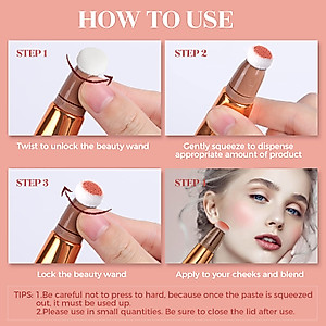 Reddhoon Contour Beauty Wand, Liquid Face Contouring & Highlighter & Blusher Stick with Cushion Applicator, Smooth Natural Matte Finish, Lightweight Blendable Super Silky Cream (3Pcs (01#Contour+02#Blush+04#Highlighter))