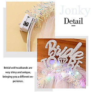 JONKY Light Up Bride to Be Veil Headband Led White Headbands Bridal Short Veils Headpiece Tulle Bachelorette Party Hair Accessories for Women and Girls