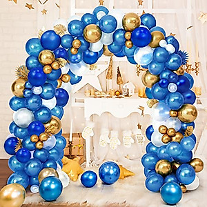 Royal Blue and Gold Balloon Arch Kit, 12"+10"+5" Party Balloons Garland, Metallic Blue Navy Blue Gold Balloons for Birthday Thanksgiving Baby Shower New Year Party Decoration -168Pcs