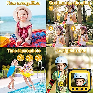 PROGRACE Kids Camera Waterproof Toy - Children Digital Action Camera for Boys Girls Age 3 4 5 6 7 8 9 10 11 12 Years Old Birthday Gift Toddler Pool Toys for Boys Age 6-8 Games Camera