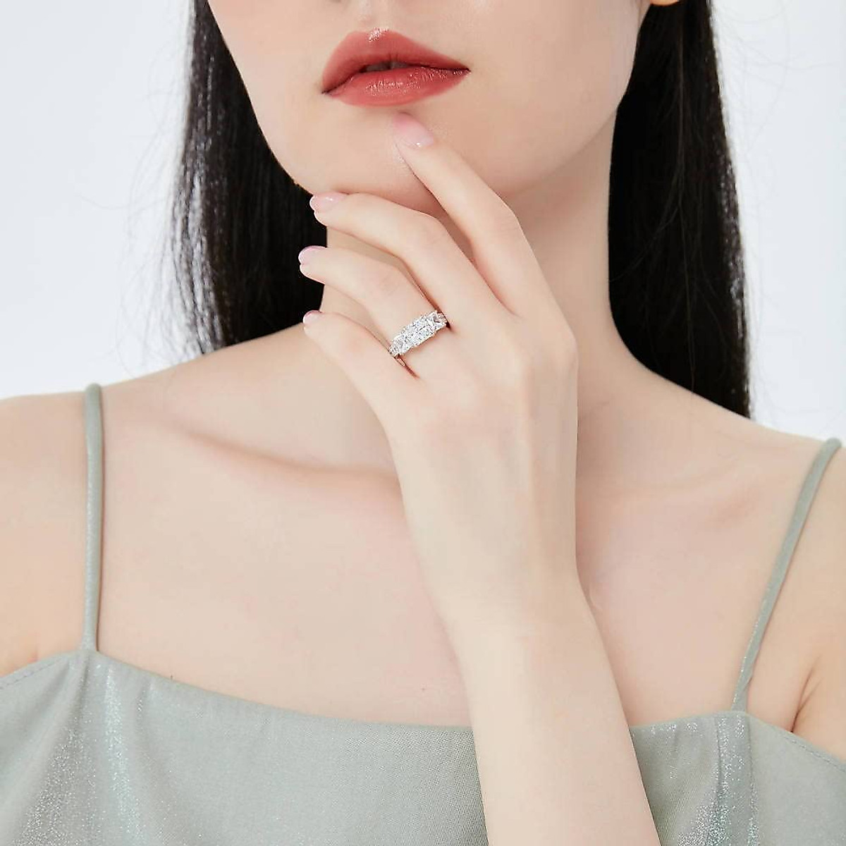 BERRICLE Sterling Silver 3-Stone Wedding Engagement Rings Princess Cut Cubic Zirconia CZ Promise Ring for Women, Rhodium Plated Size 6