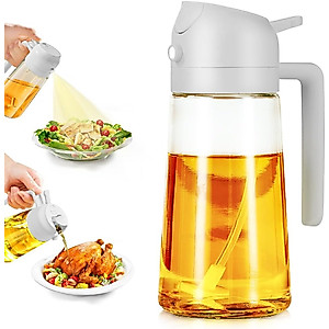 Generic 2024 Upgrade 600ml/20oz 2-in-1 Glass Injector & Dispenser Large Olive Oil Dispenser Bottle for Cooking, Air Fryer, Frying, Grilling (Black, 470ml)