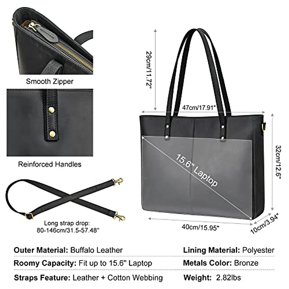 S-ZONE Women Genuine Leather Tote Bag Shoulder Handbag Version 1 Bundle with Version 2 Crossbody Purse