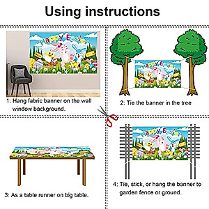 HOWAF Large Fabric Easter Party Decorations, Happy Easter Egg Bunny Hunt Banner and Chick Sign Easter Hunt Game Banner Poster for Photo Booth Backdrop with Rope for Spring Easter Party Supplies