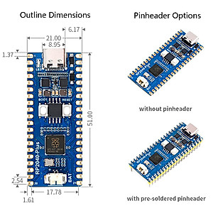 waveshare RP2040-Plus Board (Without Header), Pico-Like MCU Board Based on Raspberry Pi RP2040, Dual-Core Arm Cortex M0+ Processor Onboard 4MB Flash,USB-C Connector, Recharge Header,etc