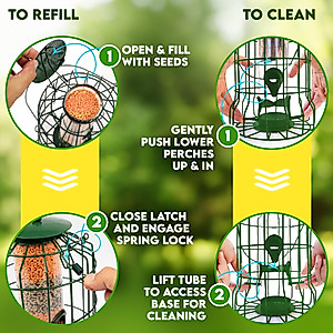 Wild Bird Feeders Squirrel Proof for Outside Hanging, 1.25 lb Capacity Steel Bird Feeder Squirrel Proof for Small Birds, Chew Proof and Rust Proof, 4-Port