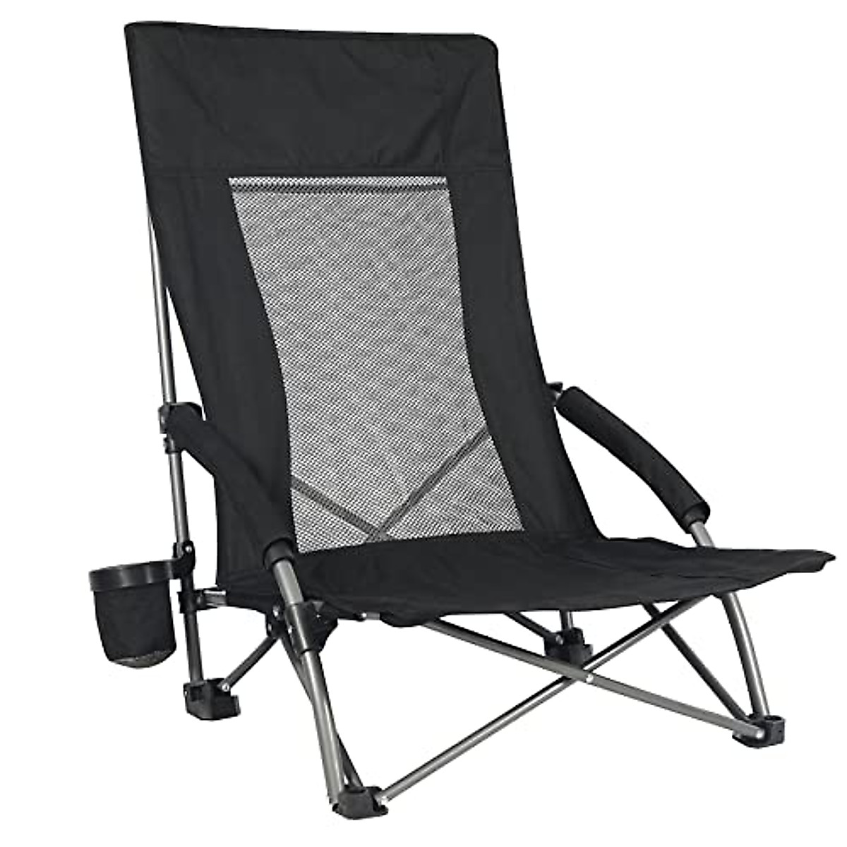 REDCAMP High Back Beach Chairs for Adults, Oversided Folding Low Beach Chairs for Concerts, Lightweight Portable for Camping Backpacking Outdoor Sports Events, Black