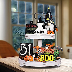 MAONAME Distressed White Tiered Tray, Wooden 2 Tier Tray with Metal Handle, 14.5" x 14.5" x 18", Farmhouse 2 Tier Tray Decor, Rustic Two Tiered Tray for Seasonal Decorations