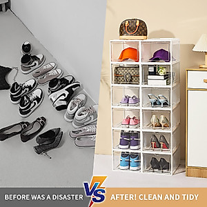 Upgraded X-Large 6 Pack Clear Shoe Storage Organizer,Stackable Shoe Rack for Closet,Plastic Shoe Boxes with Magnetic Door,Shoe Containers For Sneaker Display,Fit up to US Size13