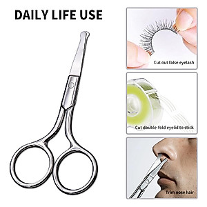 Small Scissors, Eyebrow Scissors, Nose Hair Scissors Round Tip Design, Will Not Hurt the Nasal Cavity. Professional Grooming Scissors for Hair, Eyelashes, Nose, Eyebrow Trimming, Mustache. - AsonTao