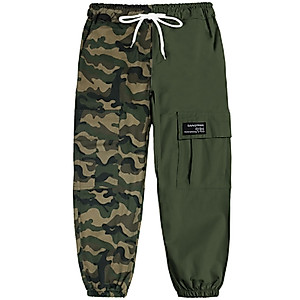 SANGTREE Women's Cargo Pants Elastic Waist Drawstring Tapered Jogger Pants with Pockets for Women,Camo,L