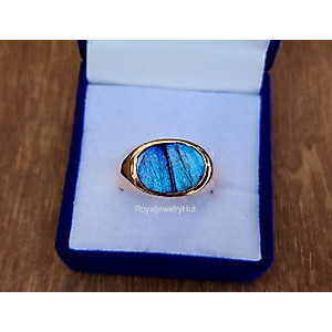 Flat Natural Labradorite Ring, Copper Ring, 925 Solid Sterling Silver Ring, Engagement Ring, Promise Ring, Blue Gemstone Ring, Oval Shape Horizontal Ring (Copper, 9.5)