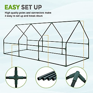 EAGLE PEAK Garden Low Tunnel Portable Greenhouse 96'' x 36'' x 36'' with Large Zipper Doors for Indoor Outdoor Plants Mini Hot House PVC Cover Easy Access Zippered Doors, Transparent
