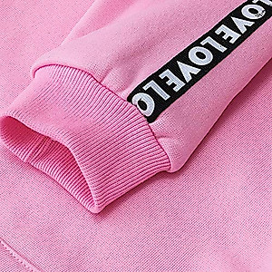 Long Sleeve Sweatshirt for Women THENLIAN Women Plus Size Long Sleeve Solid Sweatshirt Hooded Pullover Tops Shirt(Pink, XXXL)