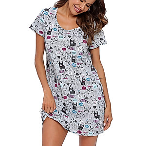 ENJOYNIGHT Womens Nightgowns Cotton Sleepwear Plus Size Sleep Shirts Short Sleeves Nightshirt Print Sleepshirt (X-Large, GR Dog)