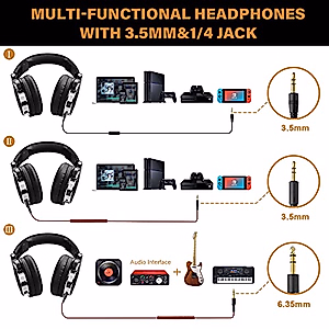 OneOdio Wired Over Ear Headphones Hi-Res Studio Monitor & Mixing DJ Stereo Headsets with 50mm Neodymium Drivers and 1/4 to 3.5mm Audio Jack for AMP Computer Recording Phone Piano Guitar Laptop - Black