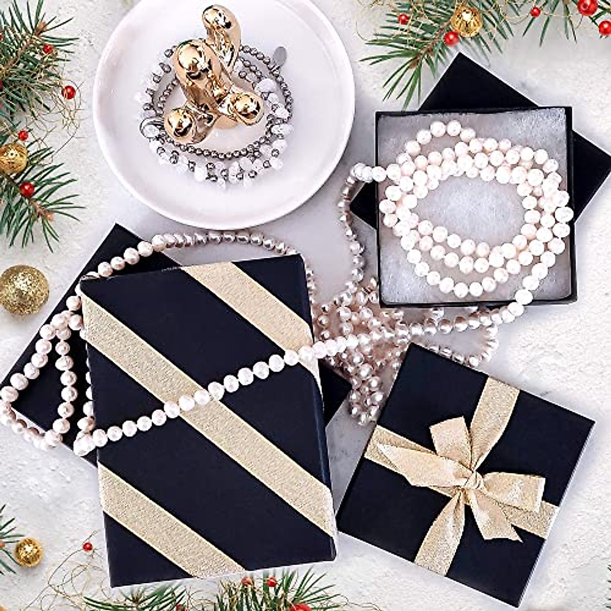 TheDisplayGuys 25-Pack #82 Matte Black Cotton Filled Paper Jewelry Gift Boxes (8 1/16" x 2 1/4" x 1 3/8") for Necklaces, Bracelets, Watches & Pens Display Retail and Shipping