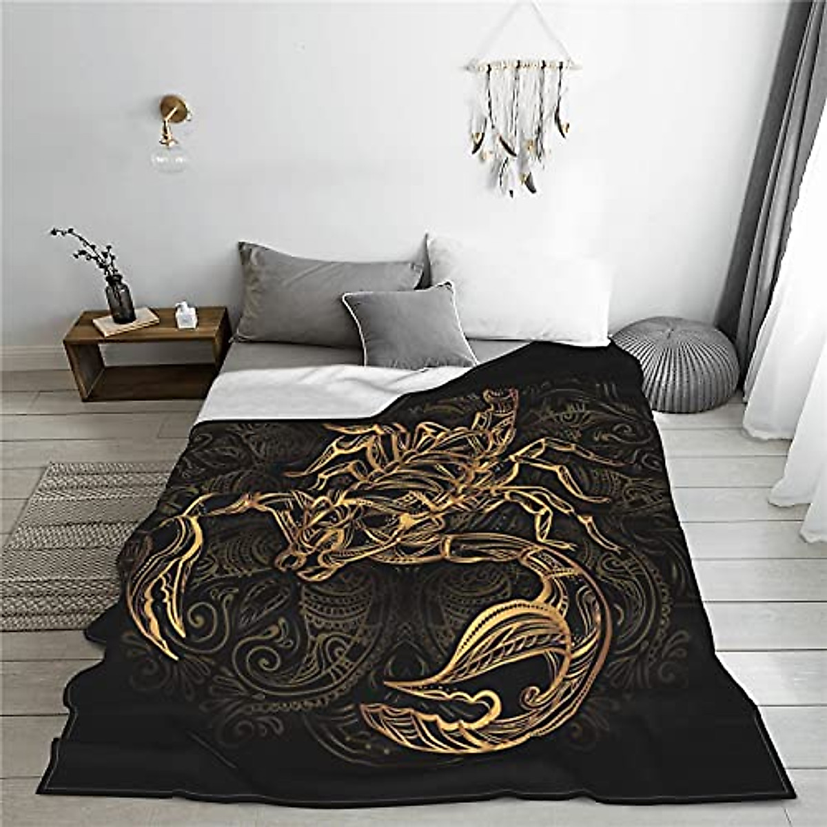 Scorpion Tattoo Fleece Blanket Fuzzy Soft Plush Blanket for All Season Spring Summer Autumn Throws for Couch Bed Sofa 50"x40"