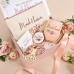 CARAKNOTS Maid of Honor Gifts Maid of Honor Proposal Gifts Box Will You Be My Maid of Honor Pink Bridesmaid Proposal Box Wedding Gifts for Bridesmaid Gifts Wine Tumbler 12 OZ