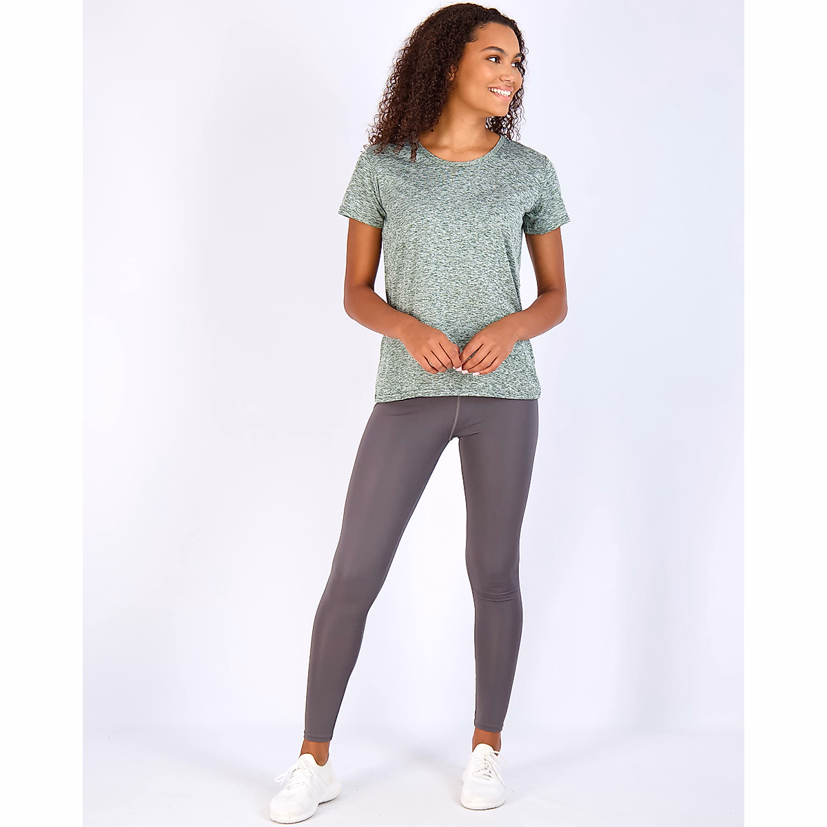 Real Essentials Womens Quick Dry Fit Dri Fit Active Wear Yoga Workout Athletic Tops Running Gym Exercise Ladies Short Sleeve Crew Scoop Neck Moisture Wicking Tees T-Shirt, Set 14, M, Pack of 5