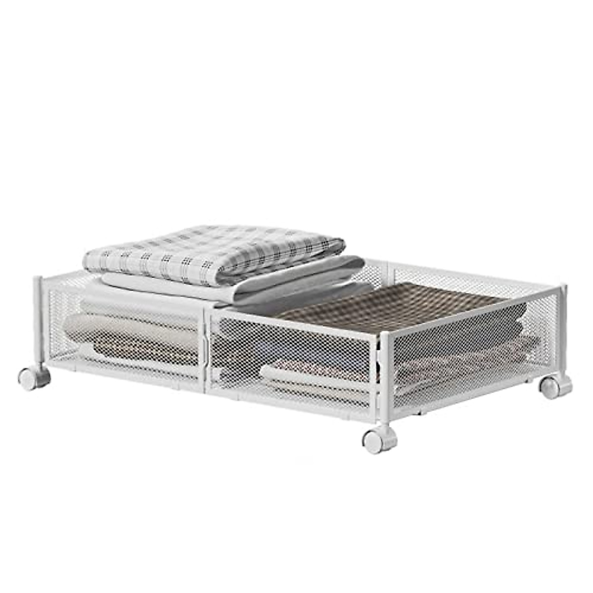 Under Bed Storage with Wheels, 1 Pack Under Bed Storage Containers with Handle Design, Foldable Under bed Shoe Storage Bins Large Capacity for Bedroom Clothing Quilts Shoes and Books(White)