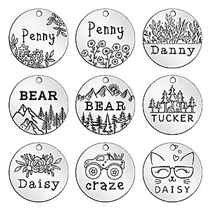 YiXiEr Cute Custom Pet ID Tags, Dog Tag and Cat Tag Personalized Engraved Double Sided - Round Stainless Steel