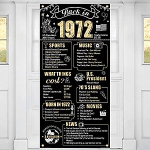 51st Birthday Decorations Back in 1972 Door Banner for Men Women, Black Gold Happy 51 Birthday Door Cover Party Supplies, 51 Year Old Birthday Backdrop Sign Decor for Outdoor Indoor