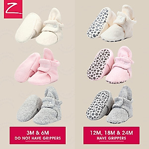 Zutano Unisex Baby Cozie Fleece Baby Booties, Baby Essentials, Pack of 3, Heather Gray/Baby Pink/Cream, 6 Months