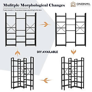 oneinmil Triple Wide 6-Shelf Bookcase Industrial Vintage Wood Style Large Open Bookshelves for Home&Office, Rustic Brown (6 Tier,Black)