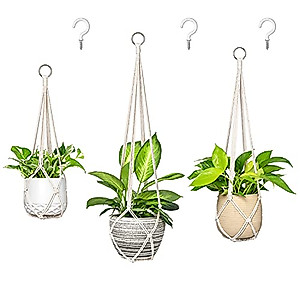 Dahey Macrame Plant Hanger Set of 3 with Hooks Indoor Hanging Planter Basket 35"/29"/23" Handmade Woven Cotton Rope Flower Pot Crochet Plant Holder Stand for Boho Home Decor No Tassels,Beige