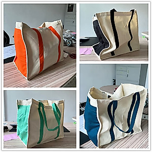 Anleo Reusable Cotton Canvas Grocery Tote Bags with Side Pockets, Large Utility Tote Bag for Shopping, Beach, Picnic