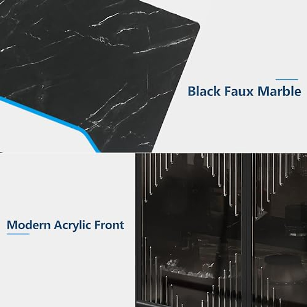 Tribesigns Home Bar Unit, 3 Tier Liquor Bar Table with Black Faux Marble Shelves and Stemware Racks, Wine Bar Cabinet Mini Bar with Acrylic Front for Home Kitchen Basement Pub, XDBAR858