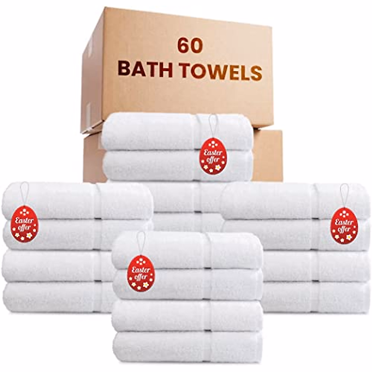 belem Economical 60 White Large Bath Towels Bulk (48x24) -Save $149 in Bulk Bath Towels - 60 Pieces/5 Dozen Wholesale Pack - Salon White Towels, Spa Towels & Gym Towels