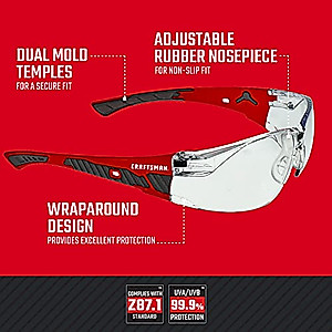 Craftsman 200, Safety Glass,  Comfort Fit - Clear, Red Frame