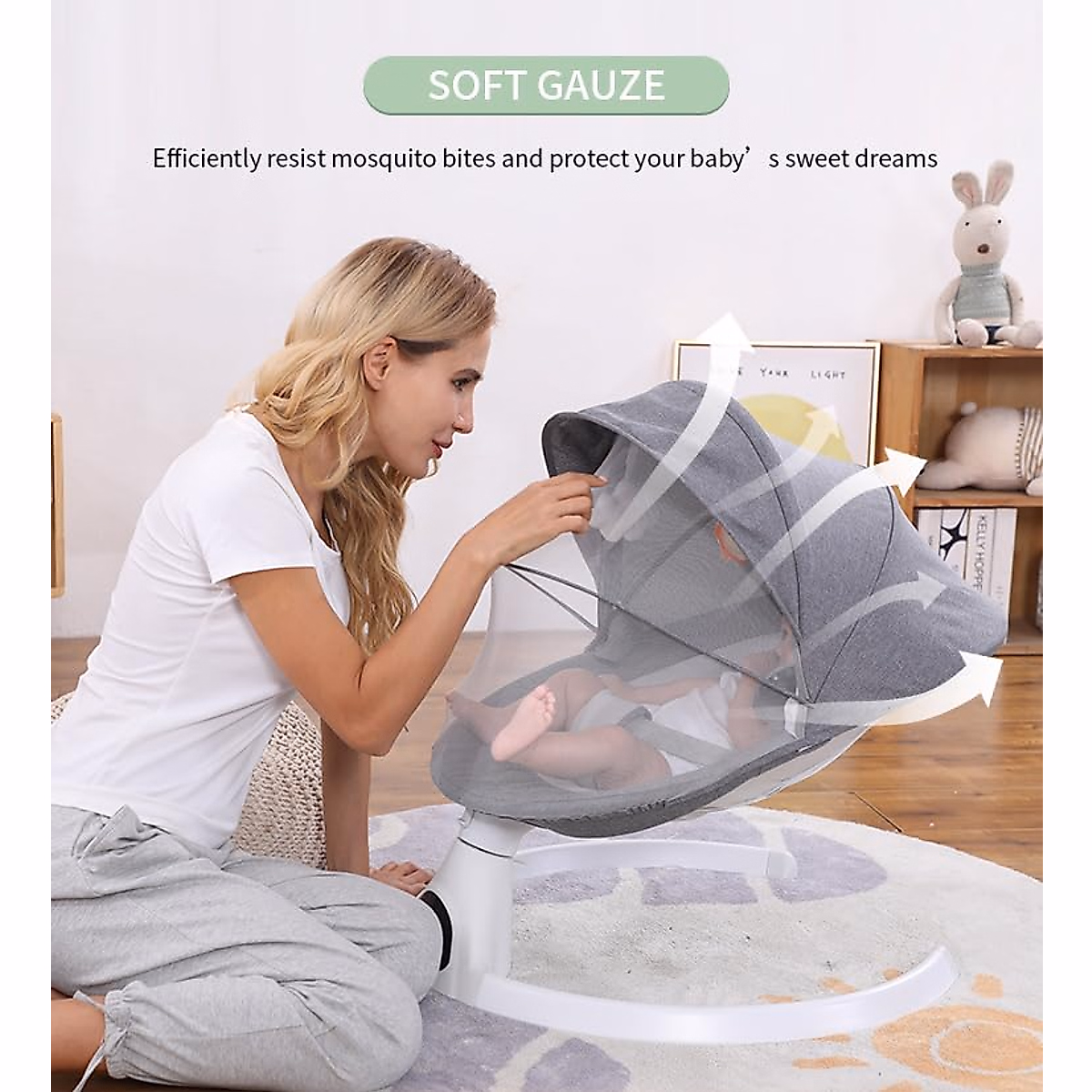 Luxccaiw Baby Swing for Infants,Electric Bouncer for Babies- Bluetooth Touch Screen/Remote ControTiming Function 5 Swing Speeds Baby Rocker Chair with Music Speaker 5 Point Harness Remote Control Gray