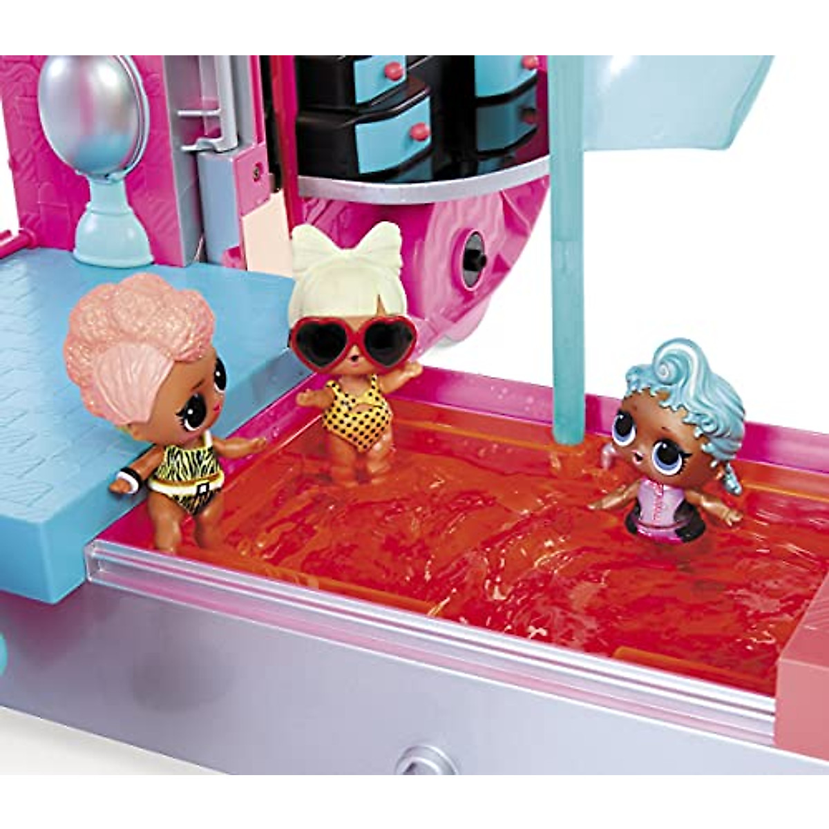 LOL Surprise OMG Glamper Fashion Camper Doll Playset with 55+ Surprises, Fully-Furnished with Light Up Pool, Water Slide, Bunk Beds, Cafe, BBQ Grill, DJ Booth - Gift Toy for Girls Ages 4 5 6 7+ Years