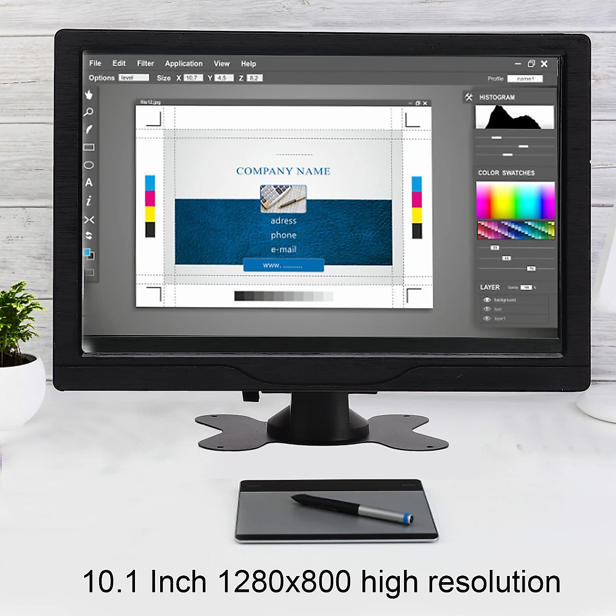 AMONIDA 10.1 Inch Monitor Adjustable Stand MultiInterface HD Display Dual Speakers for Office (US Plug)