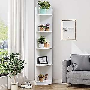 5-Tier Corner Bookshelf - 63" Tall Modern Free-Standing Corner Bookcase - Durable Wood Corner Cabinet and Plant Shelf in Clean White for Living Rooms, Bedrooms, Kitchens, and Offices-White