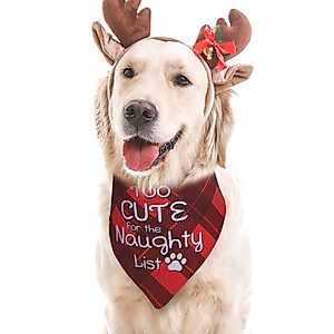 Earus Christmas Dog Bandanas Funny, Dog Christmas Scarf 2 Packs, Pets Christmas Plaid Décor for Medium Large Dogs