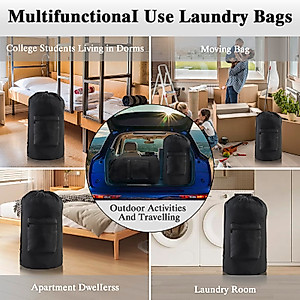 OTraki Laundry Bag 16 x 32 Inch Extra Large Dirty Clothes Laundry Backpack with Handle Adjustable Shoulder Straps Drawstring for Traveling Camping College Dorm Laundromat Black
